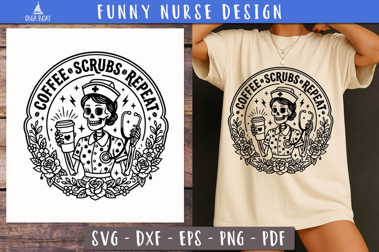 Coffee Scrubs Repeat Nurse SVG PNG design