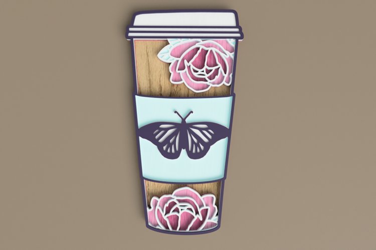 Layered Floral Coffee To Go Laser Cut File | Coffee SVG