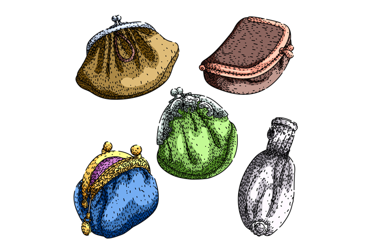 Collection of vintage coin purses drawing old accessory