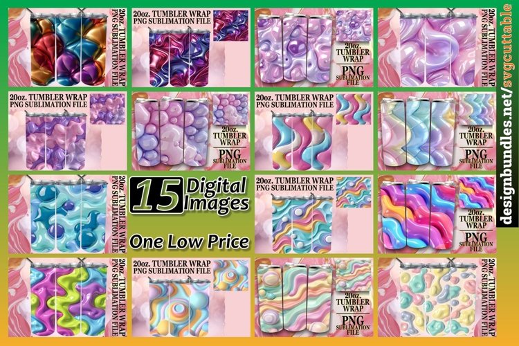 15x 3D Inflated Puff Tumbler Wrap Bundle, 20oz Multicolor