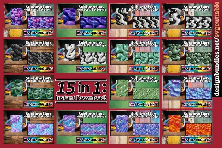 15x 3D Inflated Abstract Cup Design Bundle 11oz/15oz, Bright