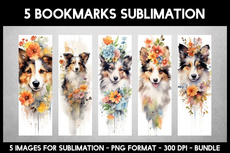 5 Collie Dog With Flowers Bookmarks I Bookmarks Bundle