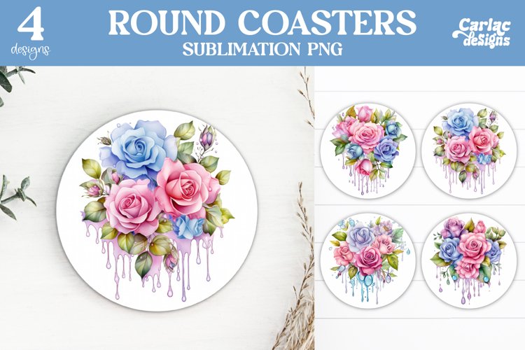 Flowers Coaster Sublimation, Colorful Round Coaster