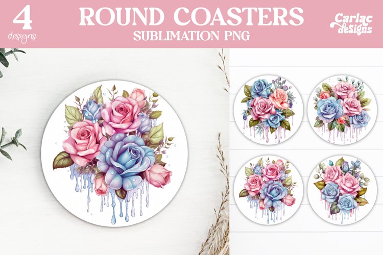 Flowers Coaster Sublimation, Colorful Round Coaster