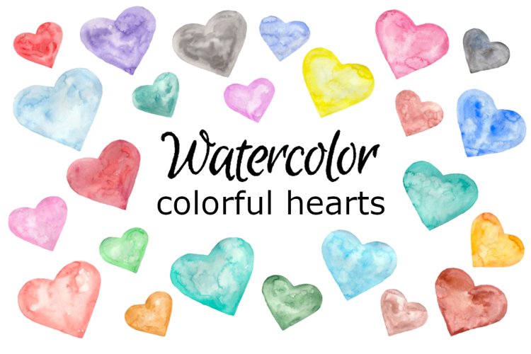 WATERCOLOR CLIPART colorful hearts bright valentine's day