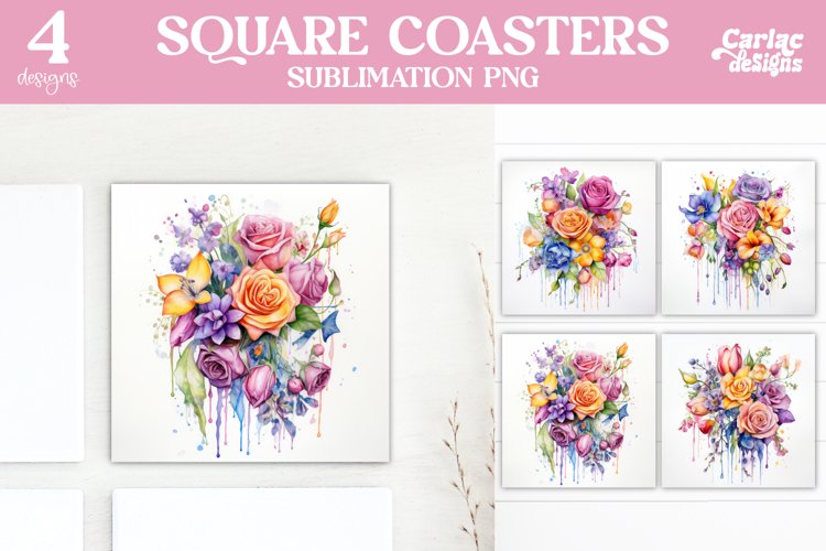 Flowers Coaster Sublimation, Colorful Square Coaster