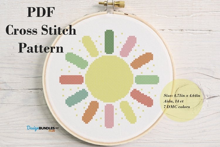 Colorful Sun Cross Stitch Pattern - Digital Download PDF