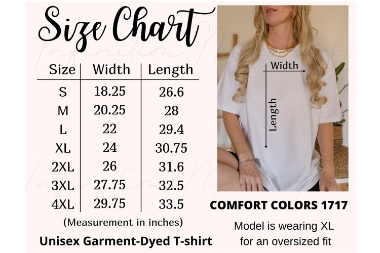 Comfort Colors 1717 tshirt Size Chart