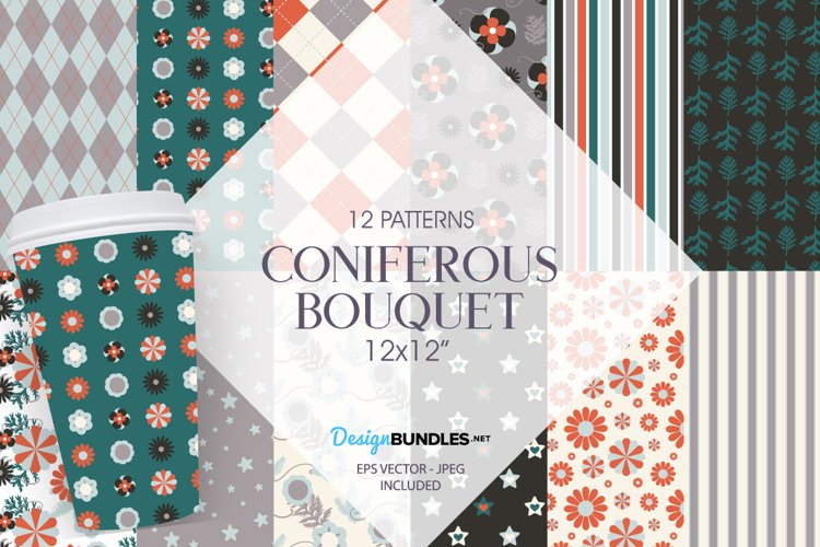 Coniferous Bouquet Digital Paper, Vector Patterns
