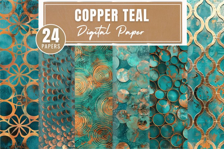 Copper Teal Digital Paper Bundle
