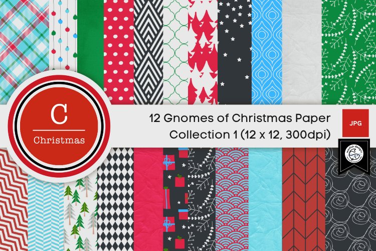 12 Gnomes of Christmas Digital Papers