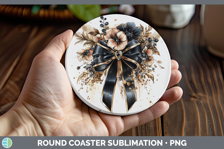 Coquette Bow Black Round Coaster Sublimation Coaster Designs