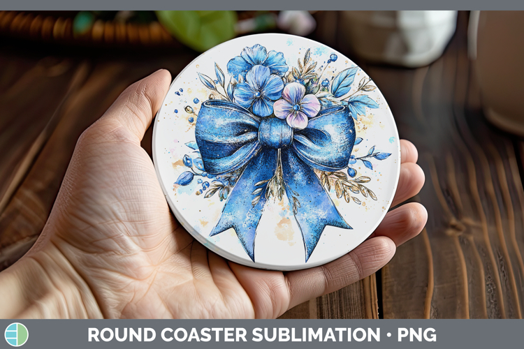 Coquette Bow Blue Round Coaster Sublimation Coaster Designs