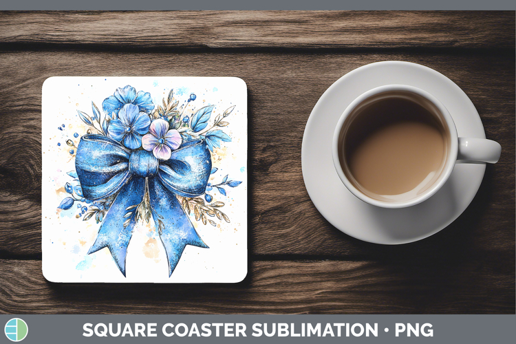 Coquette Bow Blue Square Coaster Sublimation Coaster Designs