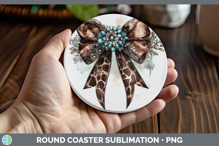 Coquette Bow Cowhide Round Coaster Sublimation Coaster Desig