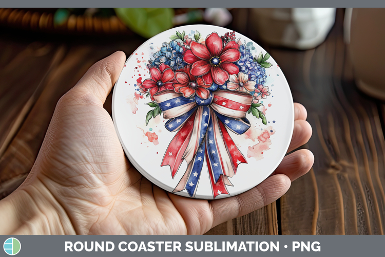 Coquette Bow Patriotic Round Coaster Sublimation Coaster Des