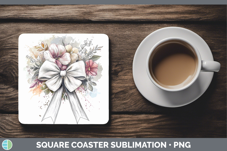 Coquette Bow White Square Coaster Sublimation Coaster Design