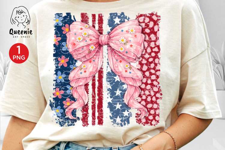 Striped floral 4th July Coquette USA Flag Independence Day