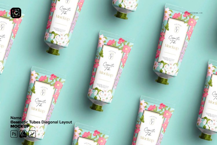 Cosmetic Tubes Diagonal Layout Mockup