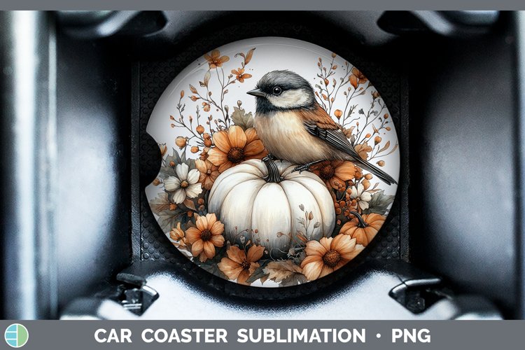 Country Pumpkin Chickadee Car Coaster Sublimation Coaster De