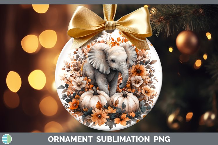 Country Pumpkin Elephant Ornament Sublimation Bauble Designs