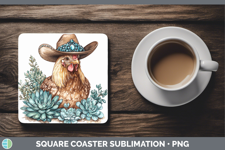 Country Western Chicken Square Coaster Sublimation Coaster D