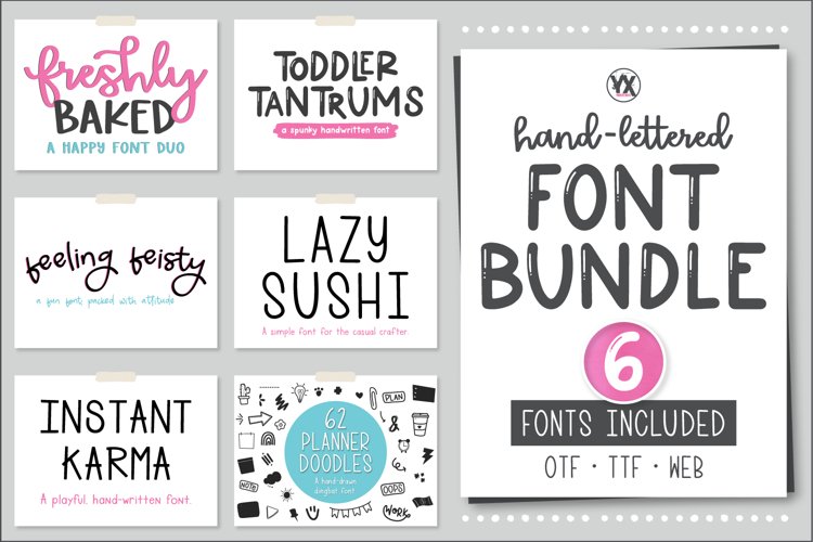 Cute Font Bundle - 6 Hand-Lettered Fonts (2269133)