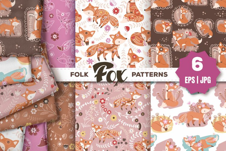 Folk Fox Seamless Pattern Set