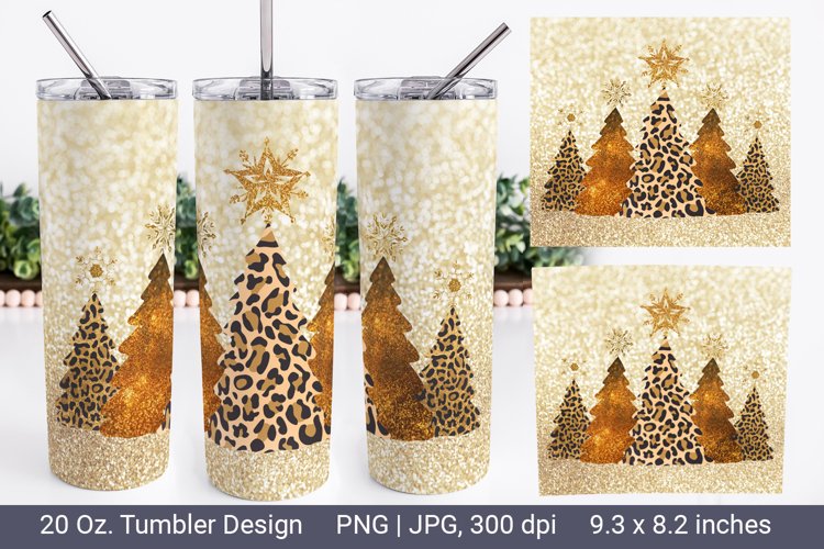 Christmas Tumbler Sublimation. Leopard Christmas Trees.