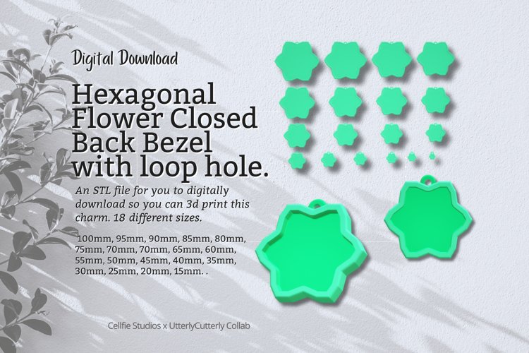 Hexagonal Flower 1 closed Back Bezel with loop hole STL File