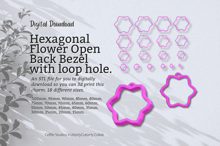 Hexagonal Flower 1 Open Back Bezel with loop hole STL File