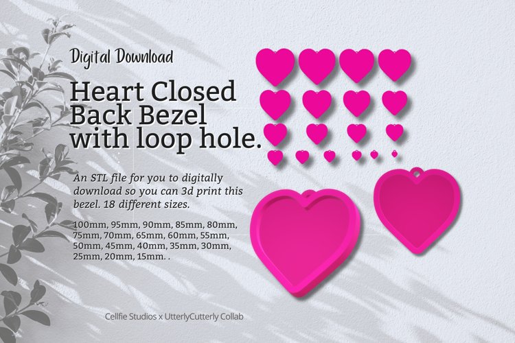 Heart 1 Closed Back Bezel STL File with loop hole- Digital D