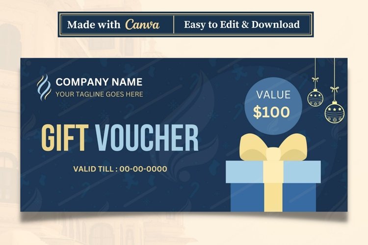 Gift Voucher on Blue background | Canva Template
