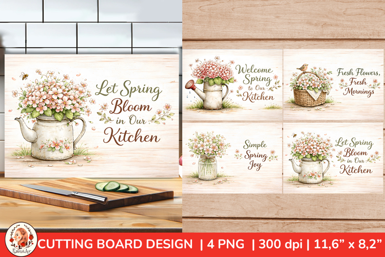 Whimsical Spring Flowers on Kitchen Cutting Board