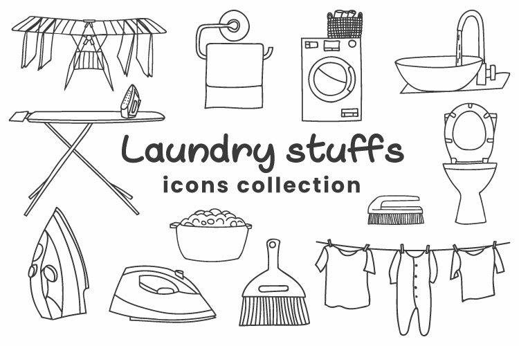 Laundry doodle illustrations collection