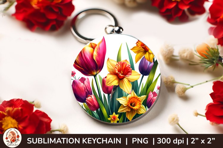 Round Keychain sublimation, 3d keychain, spring ,butterfly