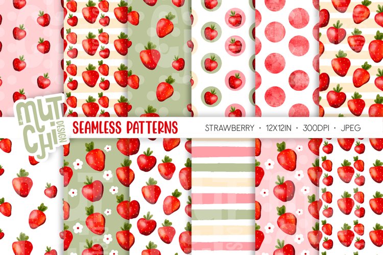 Watercolor Strawberry Digital Papers - 12 patterns (1493175) | Patterns ...