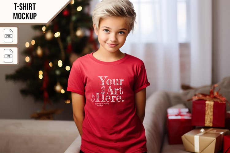 Red T-shirt mockup with Photoshop template (2818483)