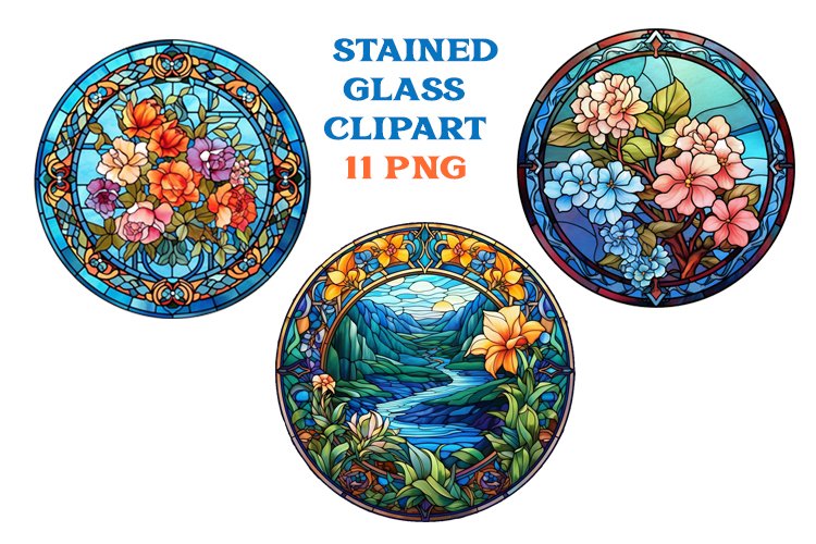 Stained glass clipart, Watercolor clipart, Autumn (2649426)