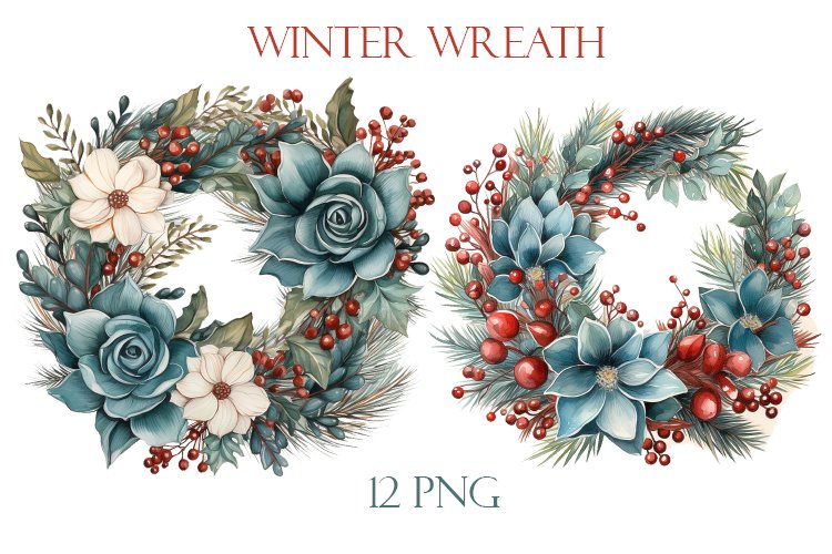 Watercolor christmas wreath clipart, watercolor (3069027)