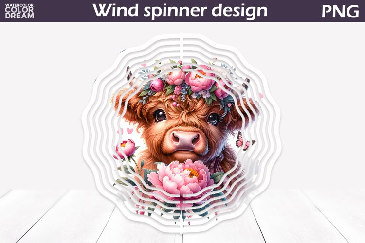 Highland Cow Wind Spinner | Cow Peony Wind Spinner (3336444)