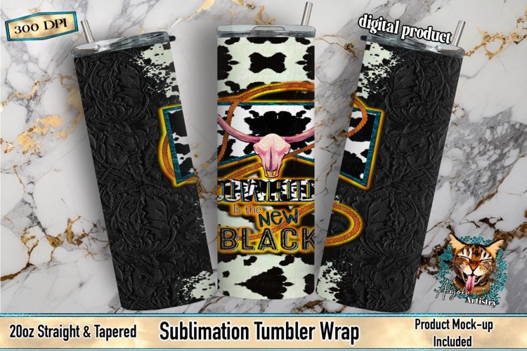 Black Leather Cowhide | Sublimation Tumbler Design