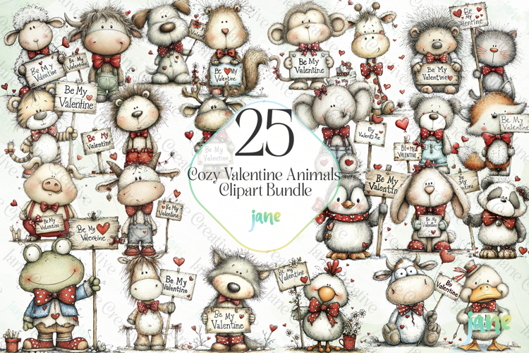 Cozy Valentine Animals Clipart Bundle