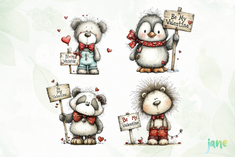 Cozy Valentine Animals Clipart (6541935)