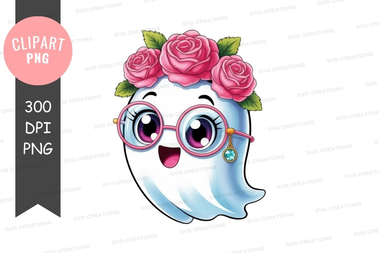 Cute ghost with sunglasses and flower crown