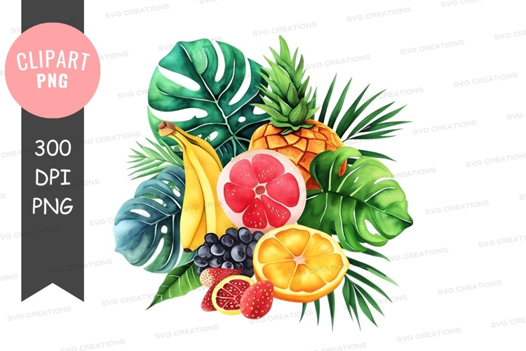 Tropical fruits and leaves clipart png