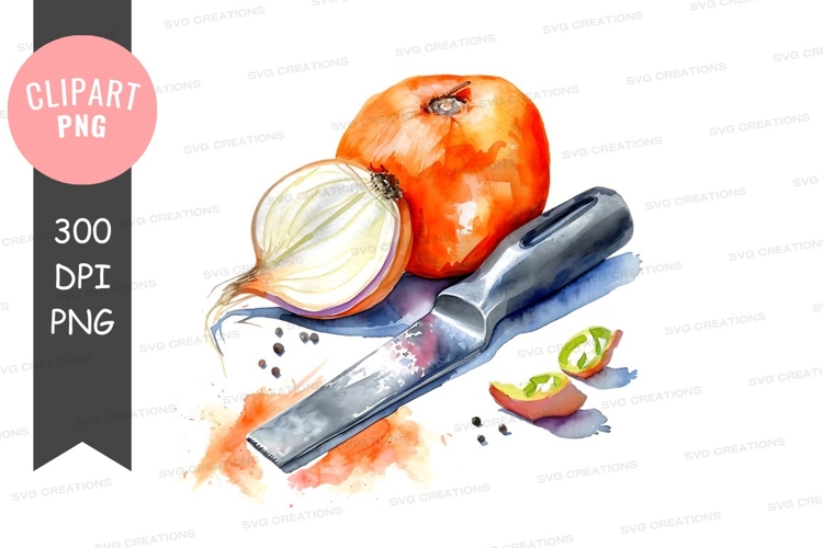 Fresh vegetables and knife clipart png (6471034)