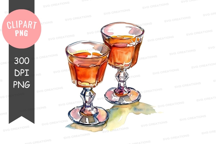 Two elegant wine glasses with amber liquid