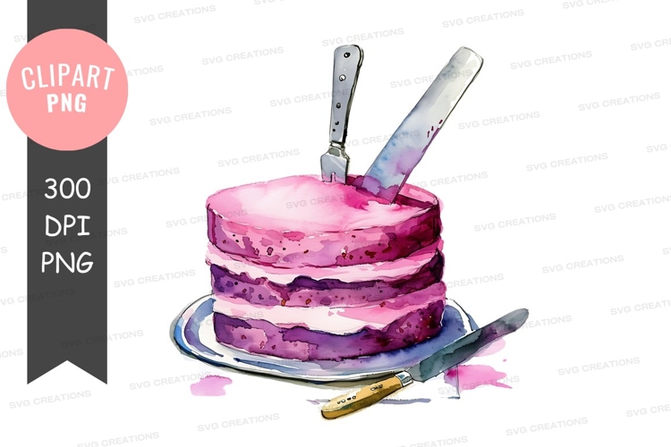 Pink layer cake with knives clipart png