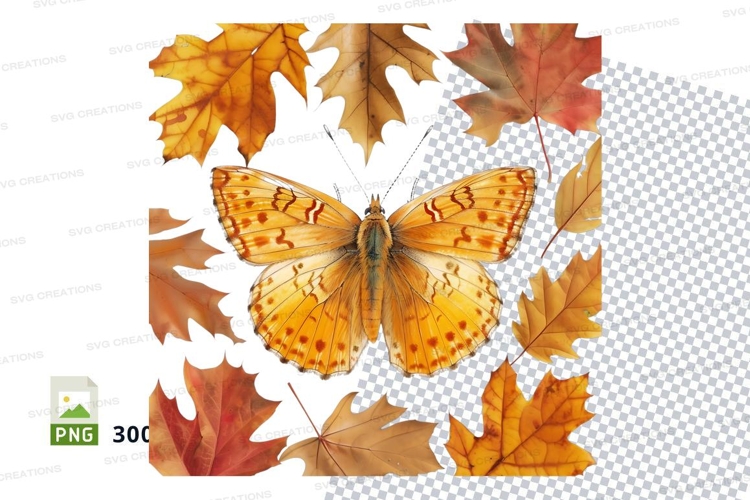 Autumn butterfly amidst leaves clipart png